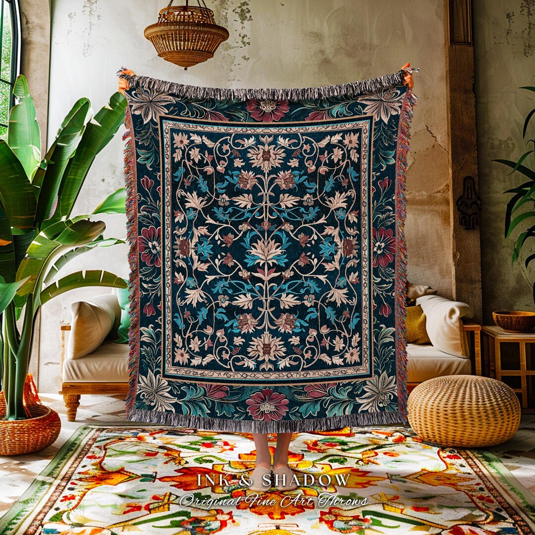 Botanical Gothic Woven Tapestry | Botanical Renaissance Throw Blanket ...