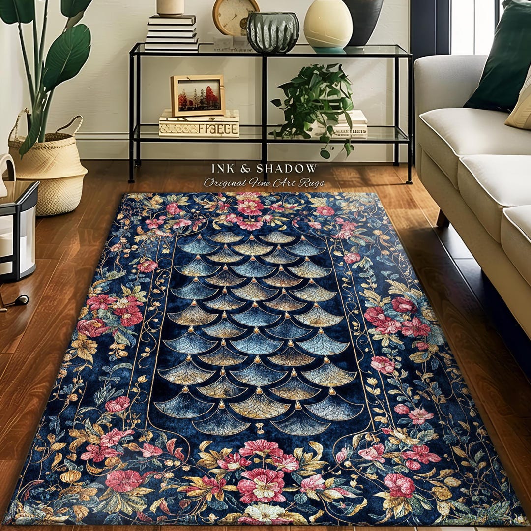 Ethereal Magic Floral Folklore Area Rug | Storybook Fairytale Dragon ...