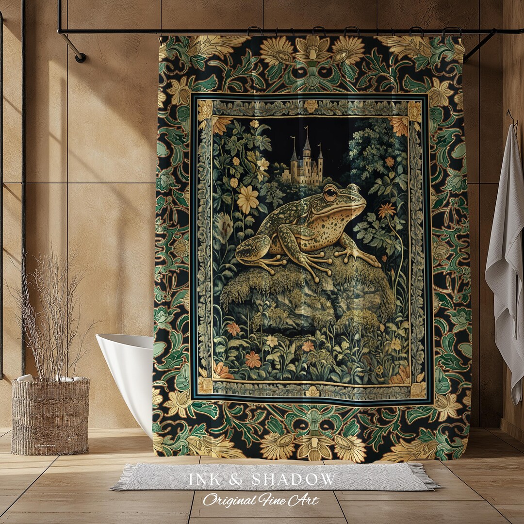 Whimsical Folklore Toad Castle Shower Curtain | Ethereal Landscape ...