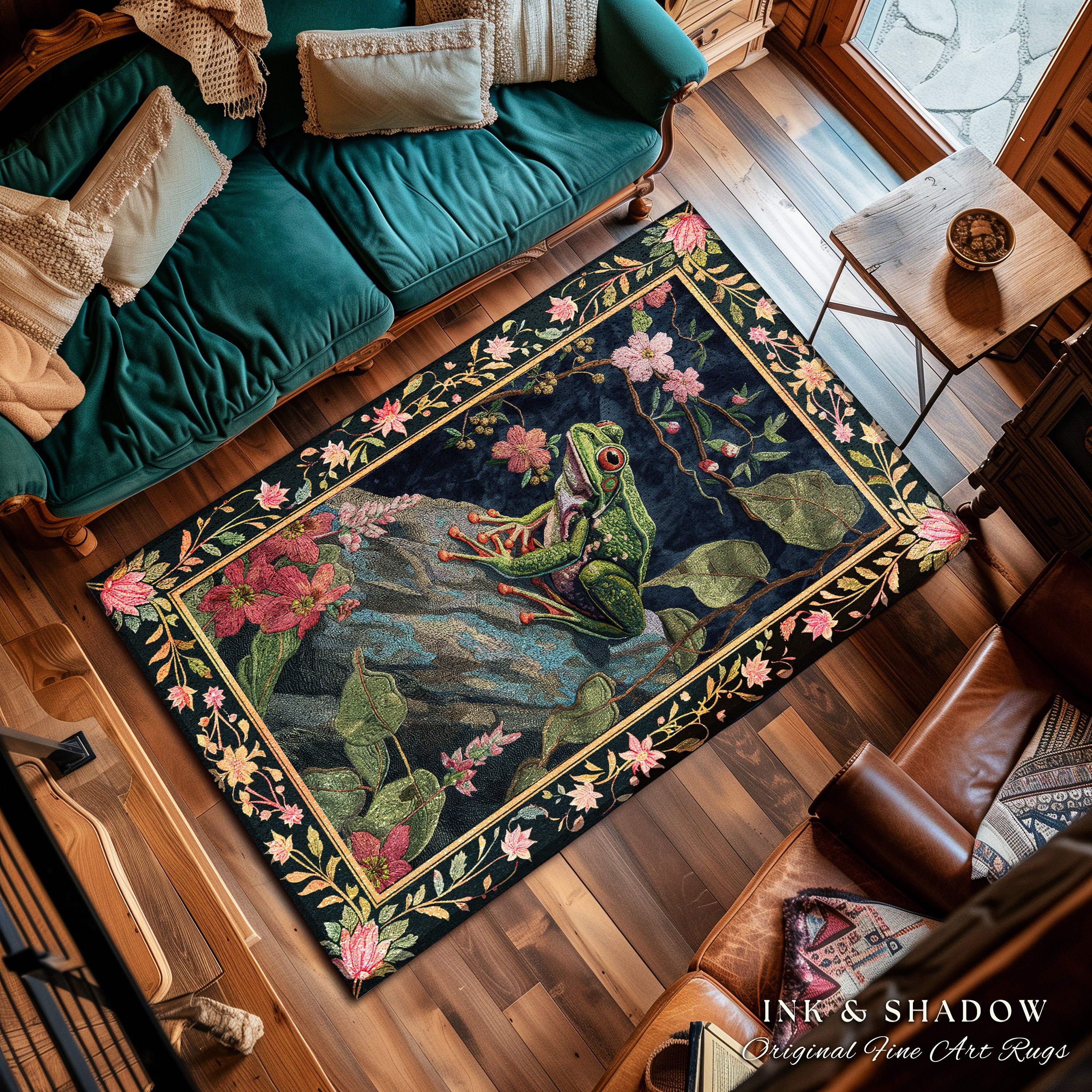Ethereal Woodland Frog Rug | Floral Cottagecore Aesthetic Living Room ...