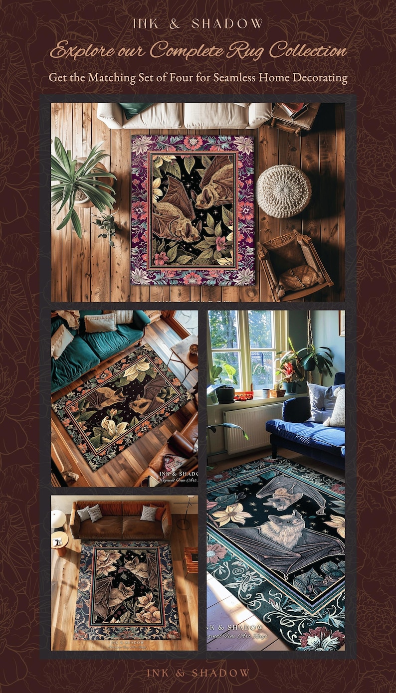 Romantic Victorian Gothic Bat Lovers Rug Whimsical Dark Floral Baroque ...