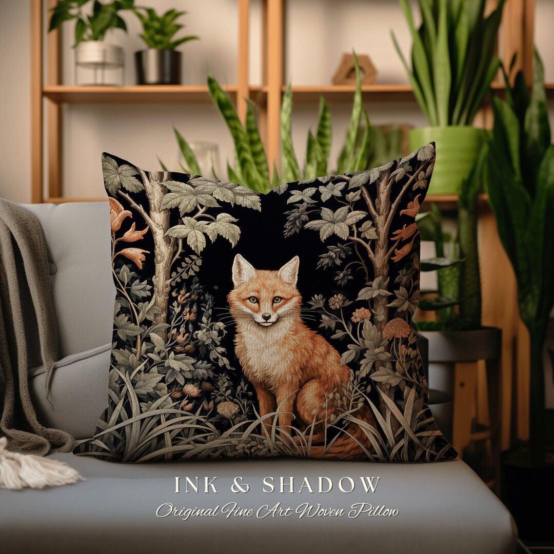 Fox Throw Pillow Woodland | Dark Academia William Morris Inspired ...