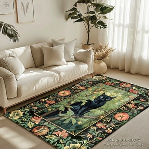 Black Cat Botanical Rug Dark Floral Bedroom Decor William Morris ...
