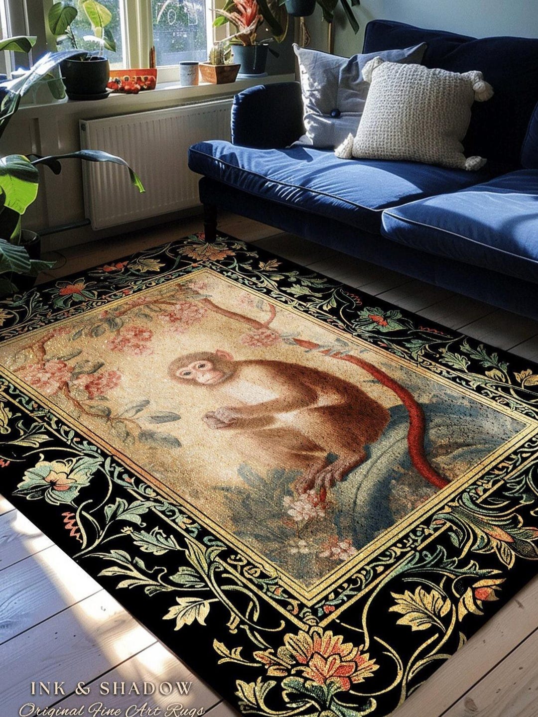 Woodland Gothic Floral Round Monkey Rug Morris Monkey | Vintage ...