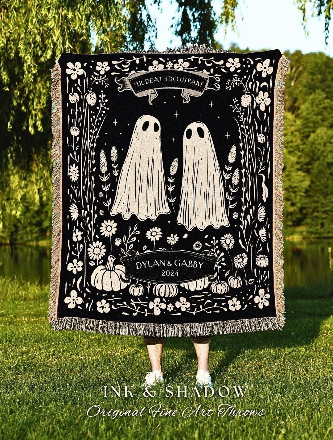 Spooky Ghost Couple Anniversary Blanket | Personalized Gothic Wedding ...