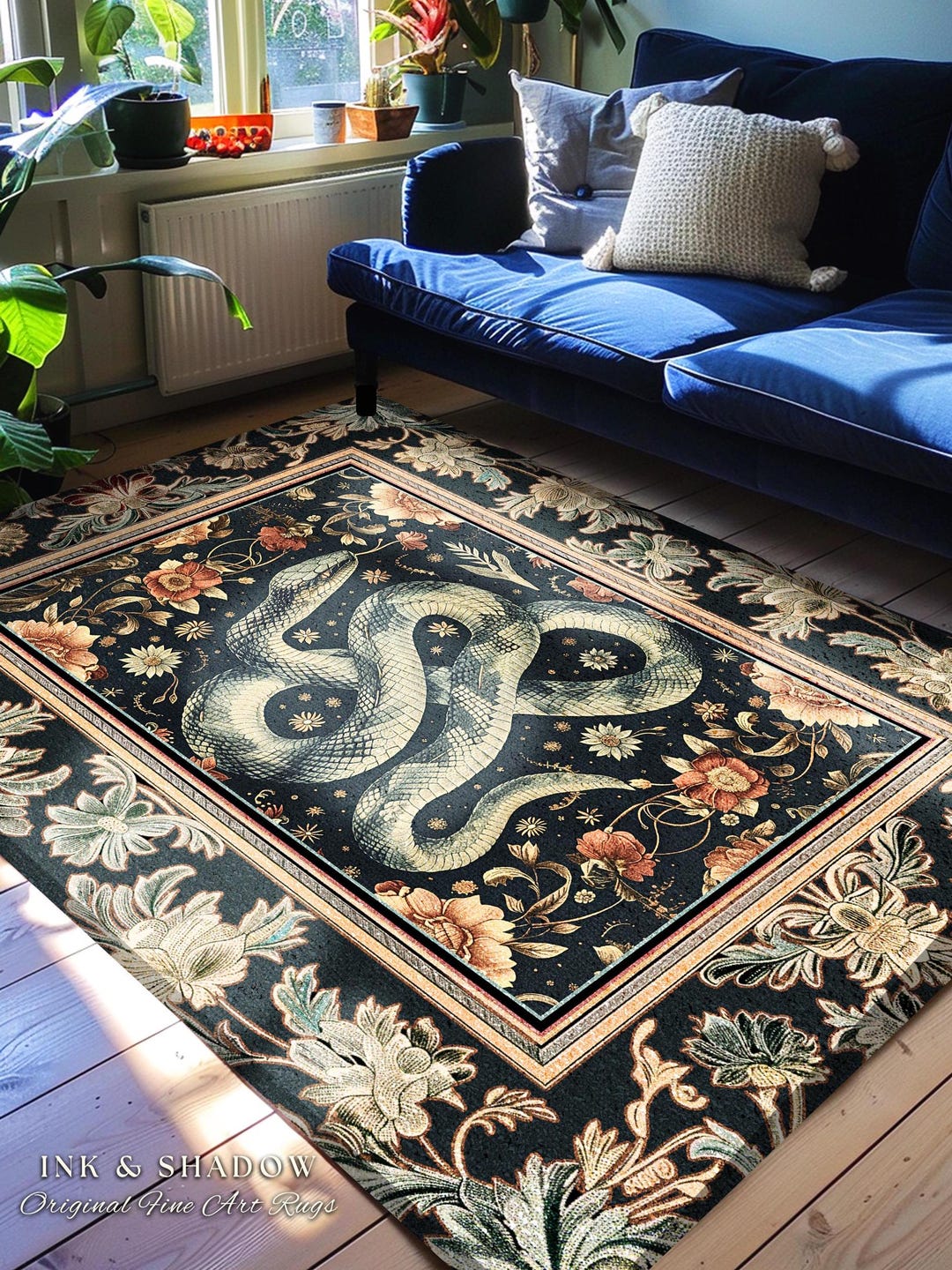 Victorian Gothic Dark Floral Snake Rug Enchanted Forest Art Nouveau ...