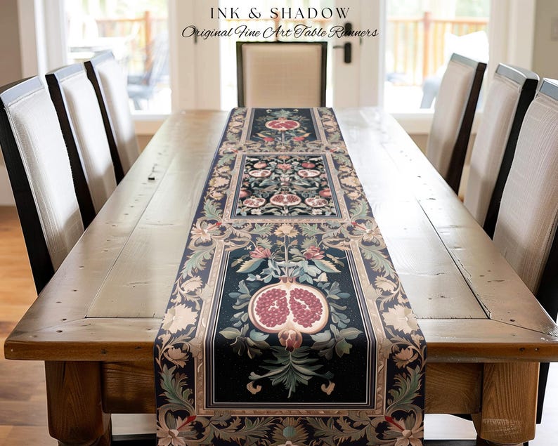 Baroque Botanical Pomegranate Table Runner | Dark Floral Whimsigoth ...