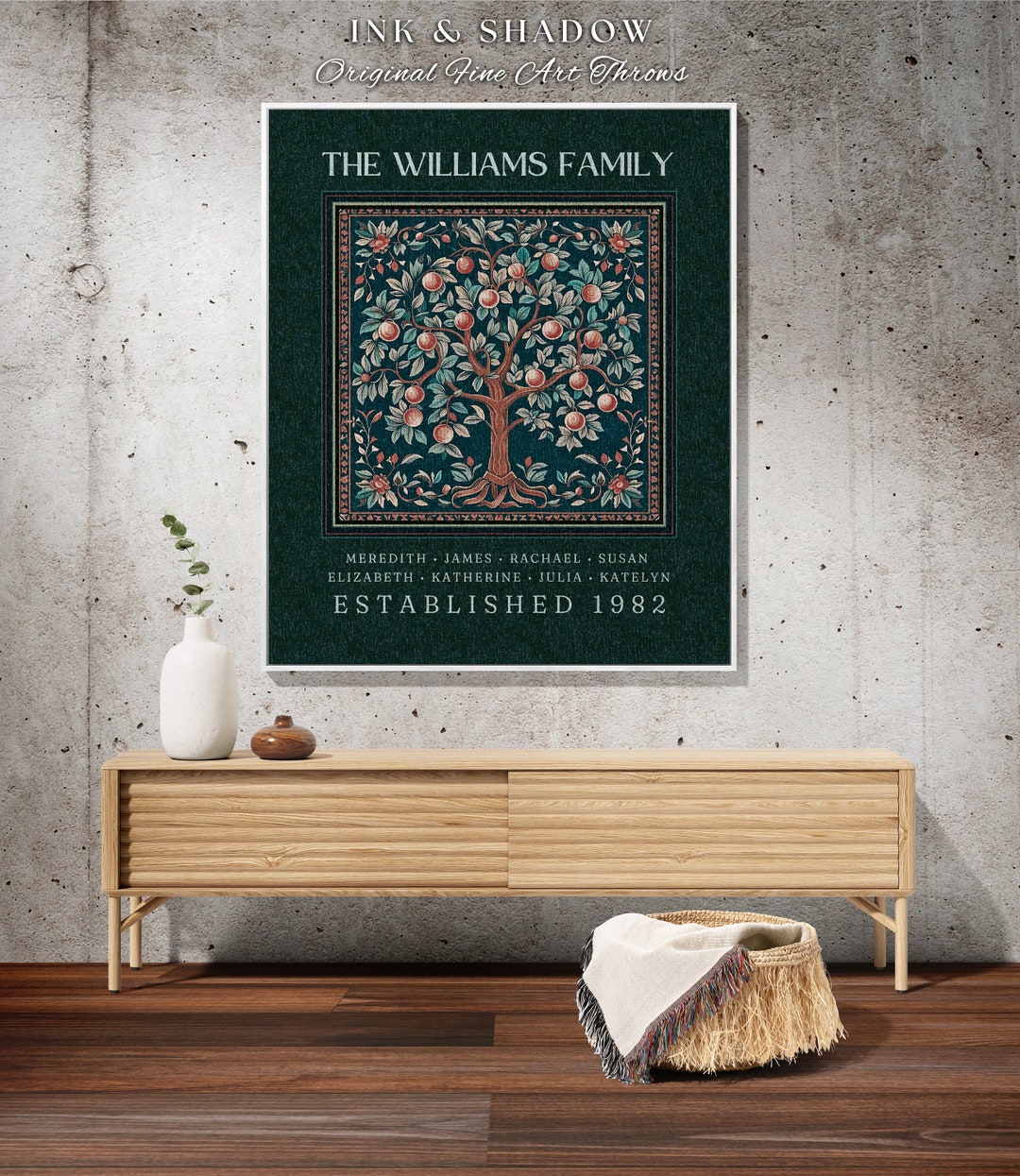 Dark Cottagecore Family Tree of Life Tapestry Custom Heritage Wall ...