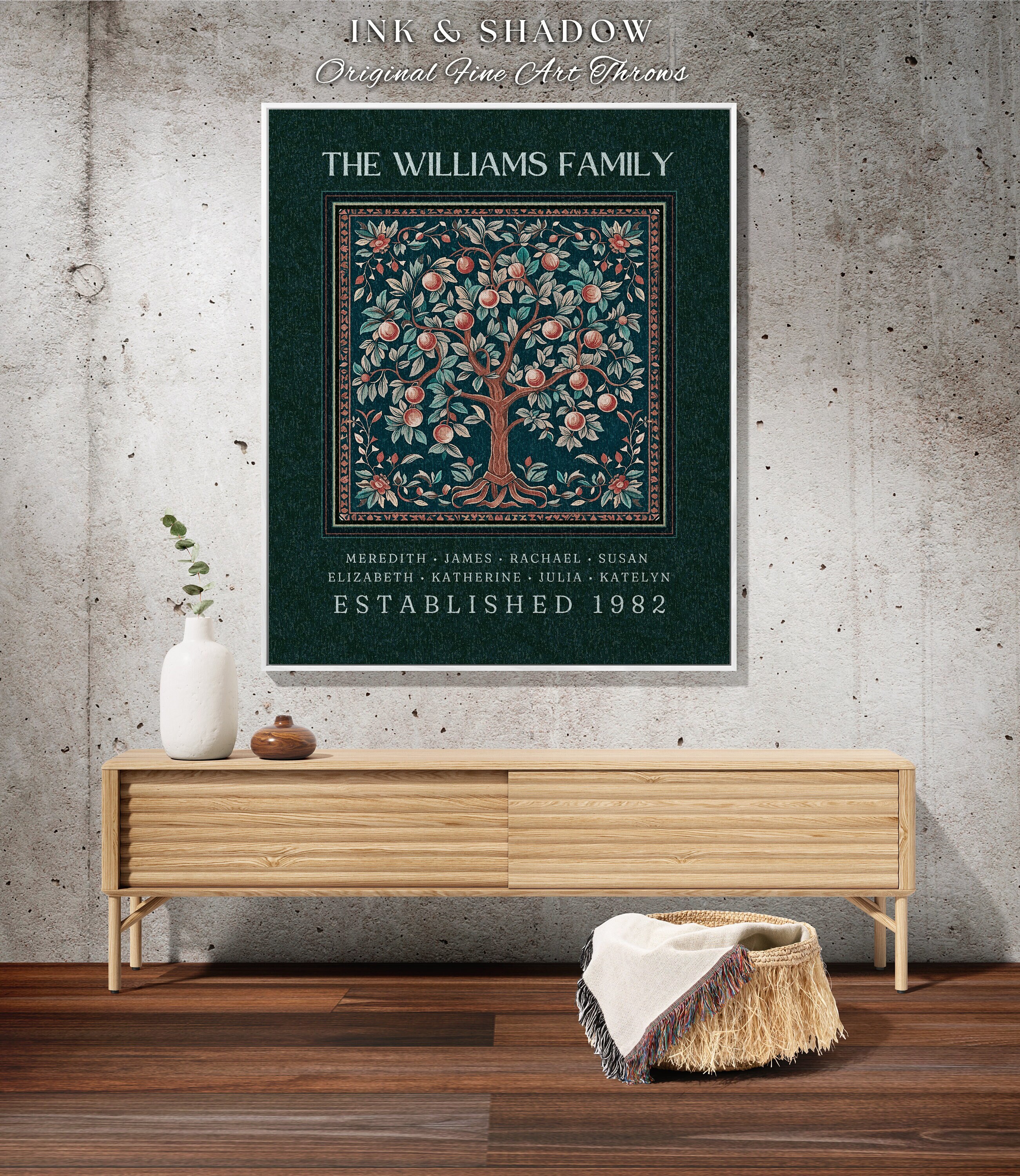 Dark Cottagecore Family Tree of Life Tapestry Custom Heritage Wall ...