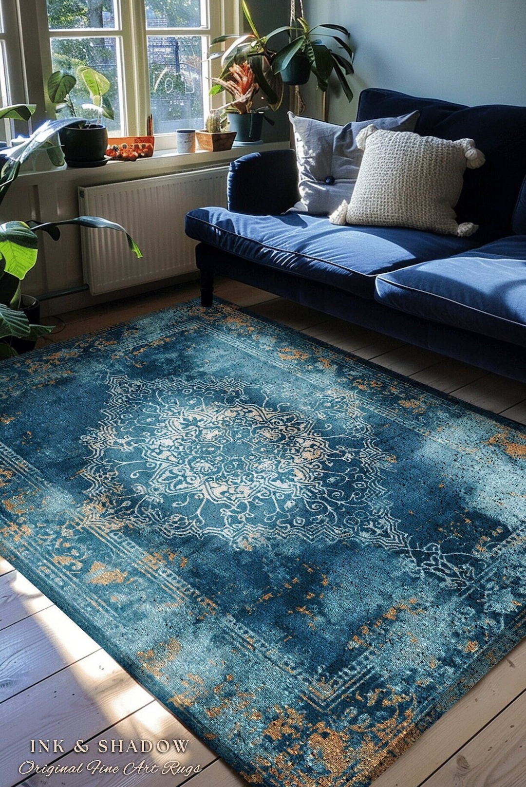 Indigo Blue Royal Aesthetic Rug | Living Room Indigo Home Decor Elegant ...
