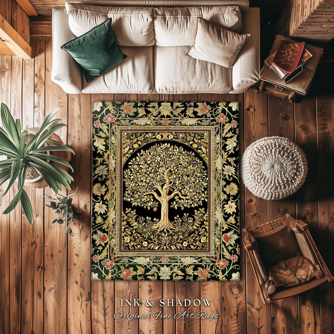 Tree of Life Fairytale Inspired Rug | Celestial Folk Art Decor ...