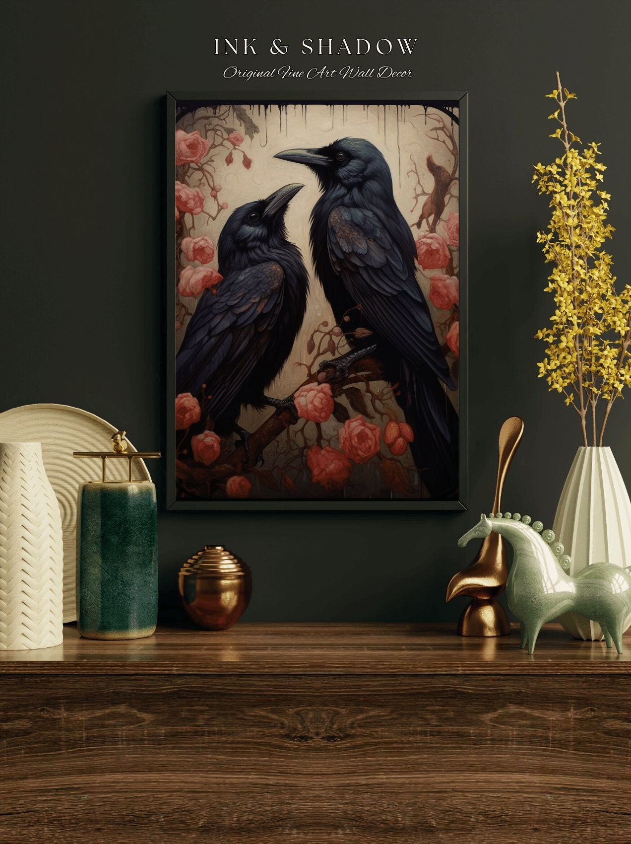 Goth Couple Crow Poster Spooky Art Print Whimsigoth Decor - Etsy