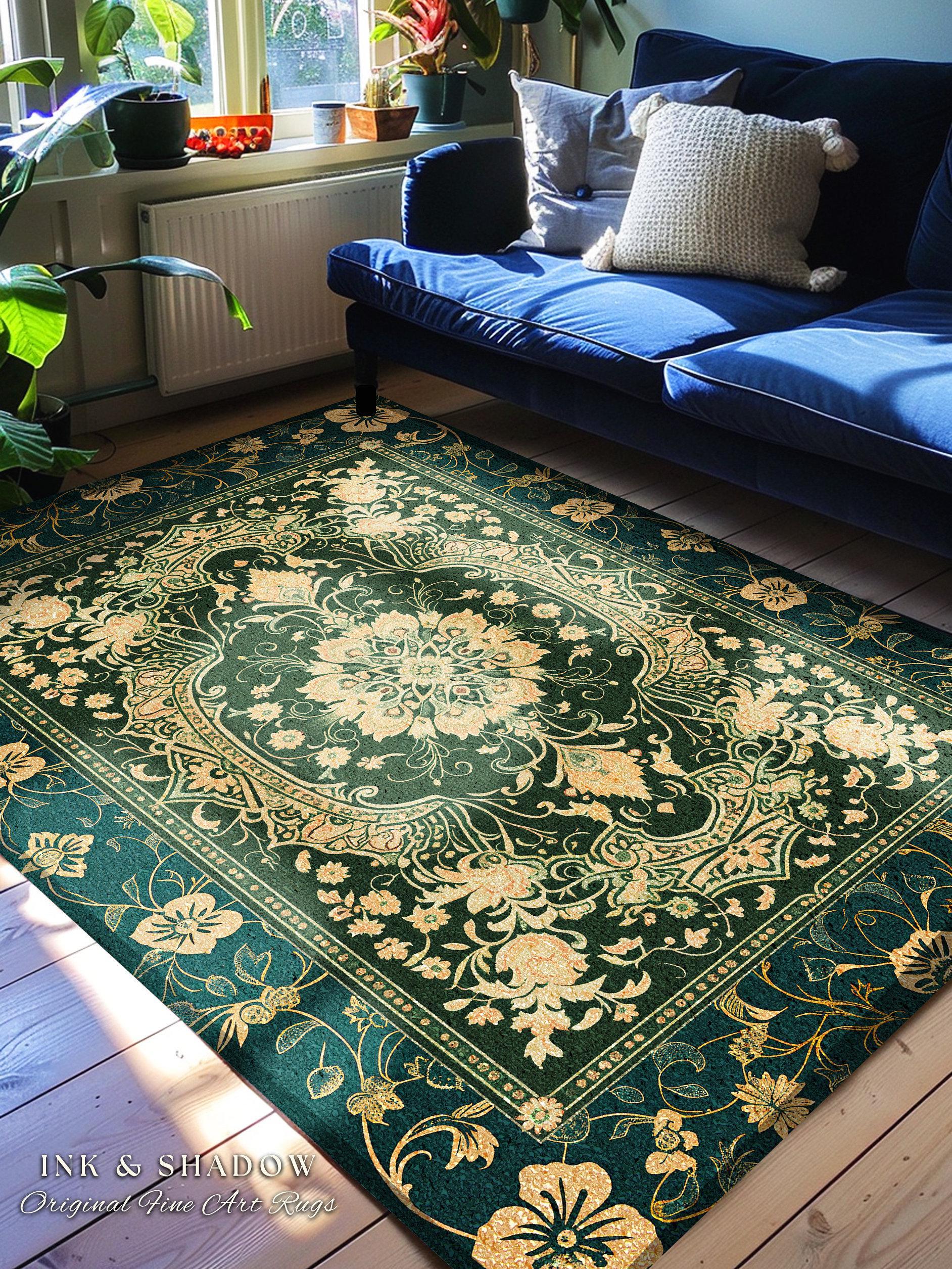 Classical Victorian Green Accent Rug | Vibrant Colors Forest Green Area ...