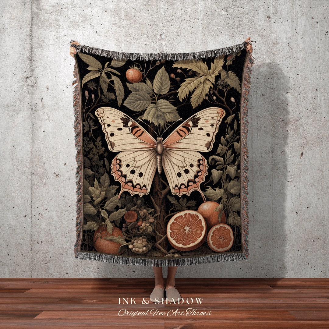 Gothic Butterfly Blanket Woven Botanical Witchy Aesthetic Room Decor ...