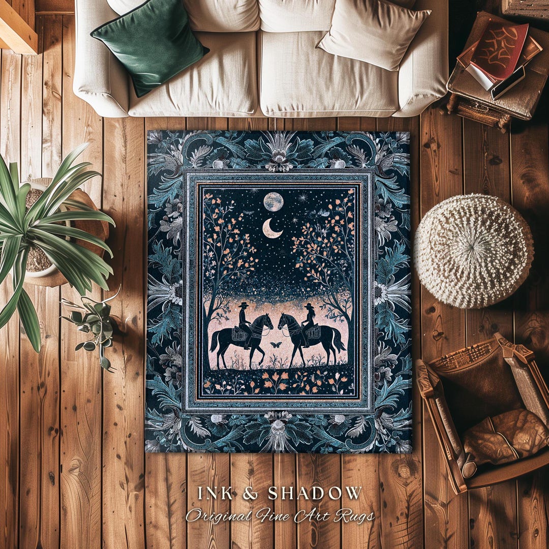 Dreamy Western Charming Area Rug Rustic Moonlit Western Cowgirl ...