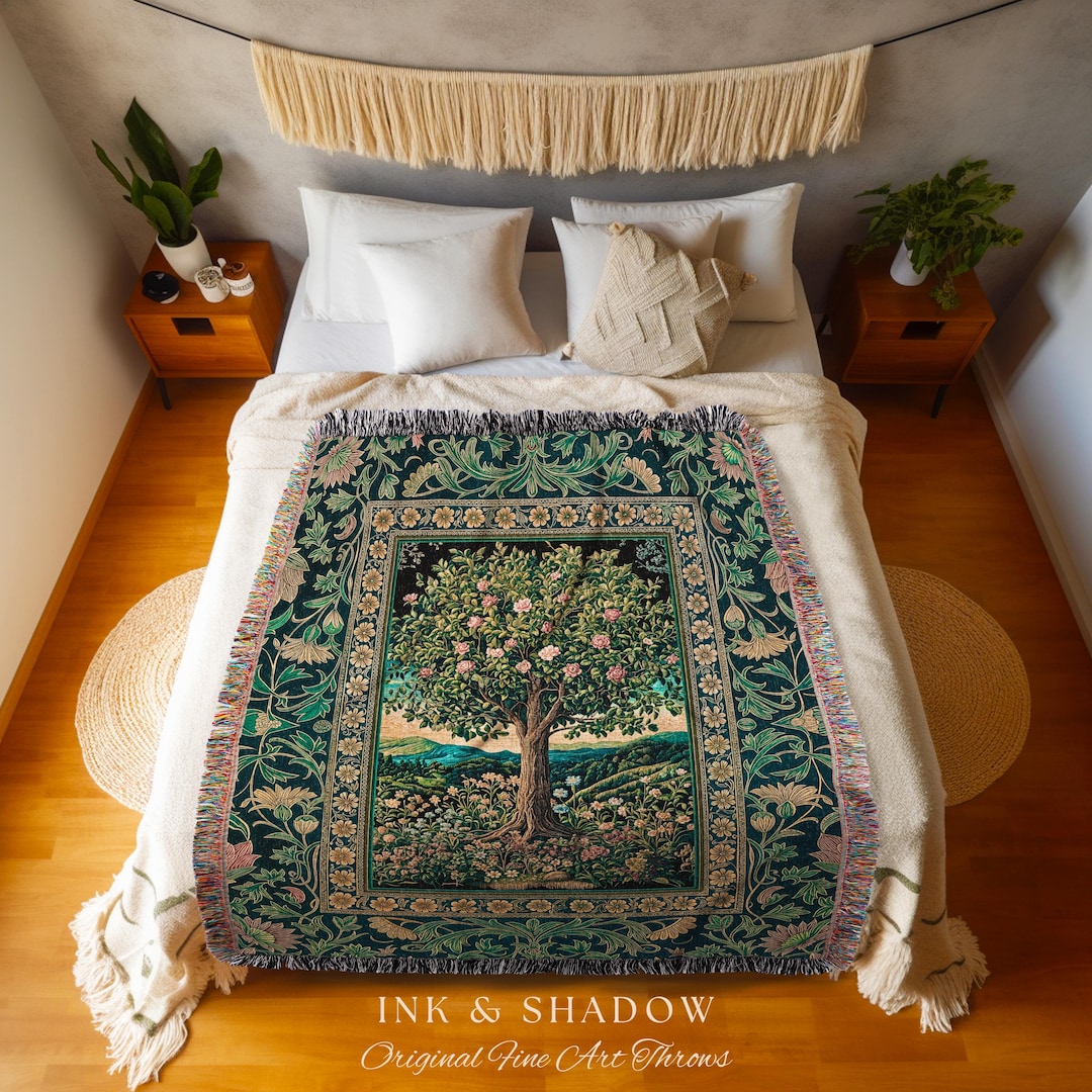 Countryside Sunset Tree of Life Blanket | Elegant Floral Landscape ...