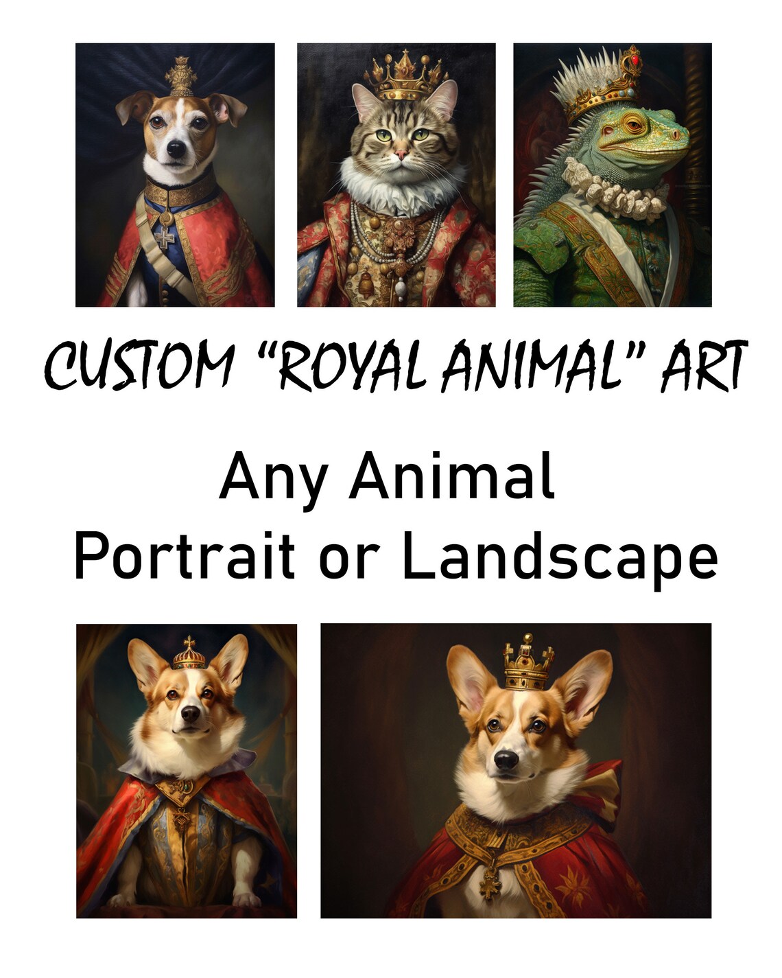 Custom Pet Portrait Painting on Canvas or Paper, Renaissance Animal ...