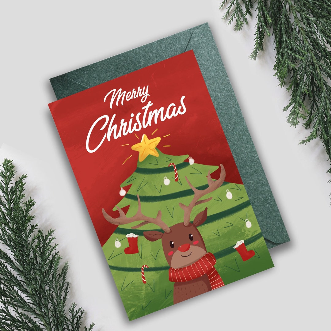 Illustrated Postcards - 4x6'' Size, Digital Postcard Set, Animal Illustration, Merry Christmas ...