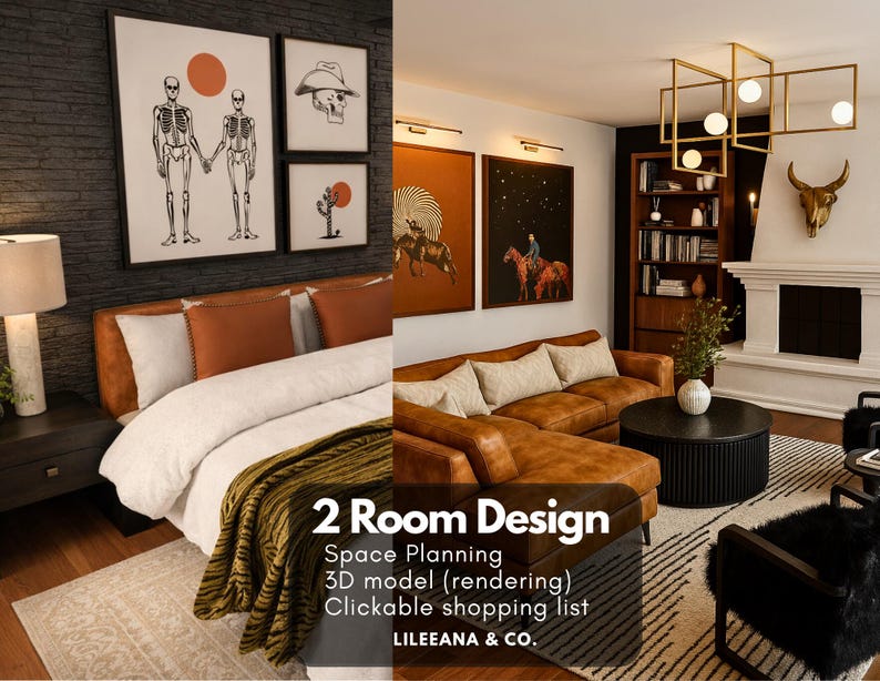 Custom Virtual Interior Design | 2 Rooms | Space Planning, Renderings ...