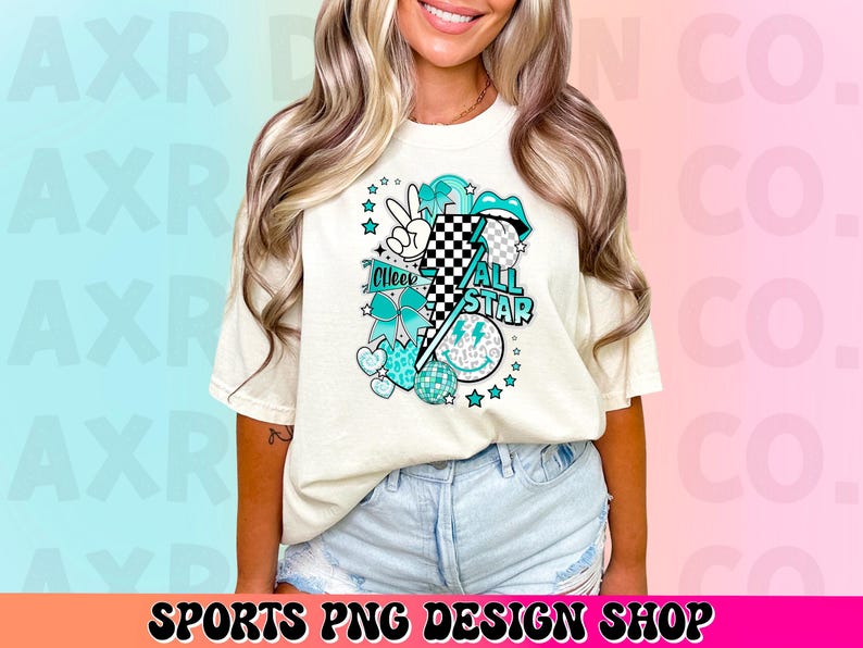 All Star Cheer Png, Cheerleading Sublimation, Teal Cheer Team Png, All ...