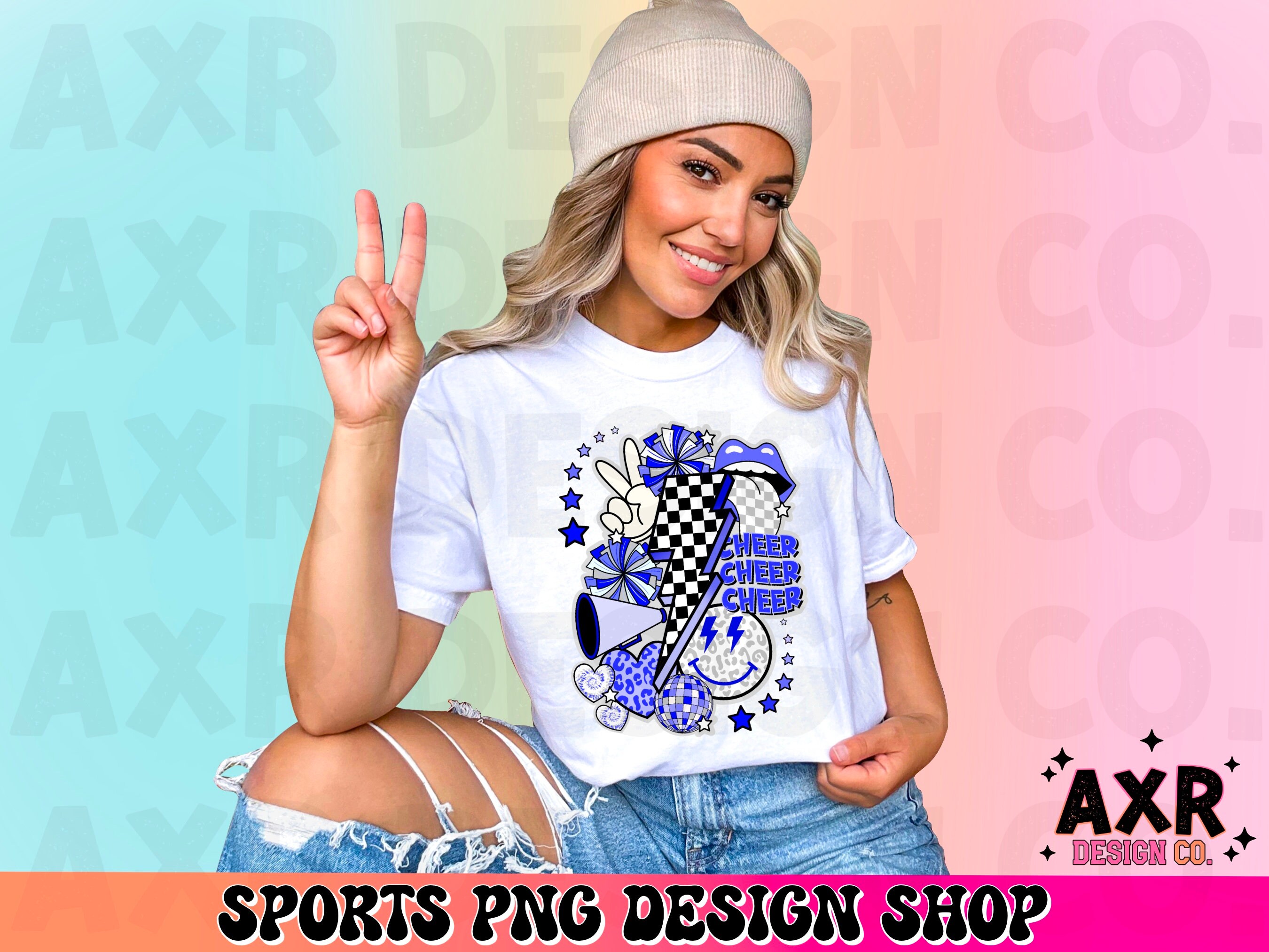 Retro Cheer Collage Png, Cheerleading Sublimation Design, Blue Cheer ...