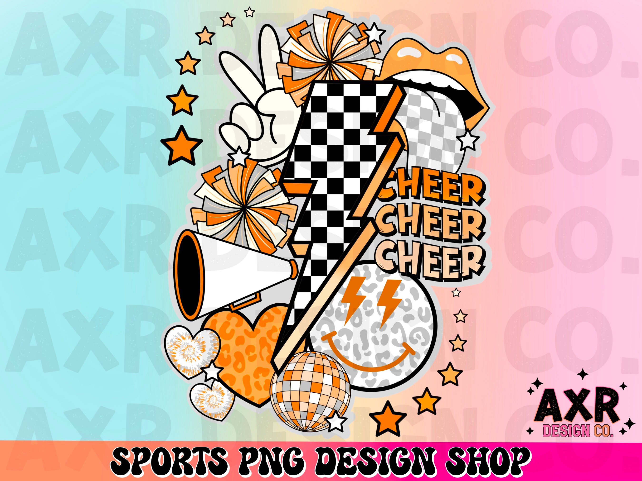 Retro Cheer Collage Png, Cheerleading Sublimation Design, Orange Cheer ...