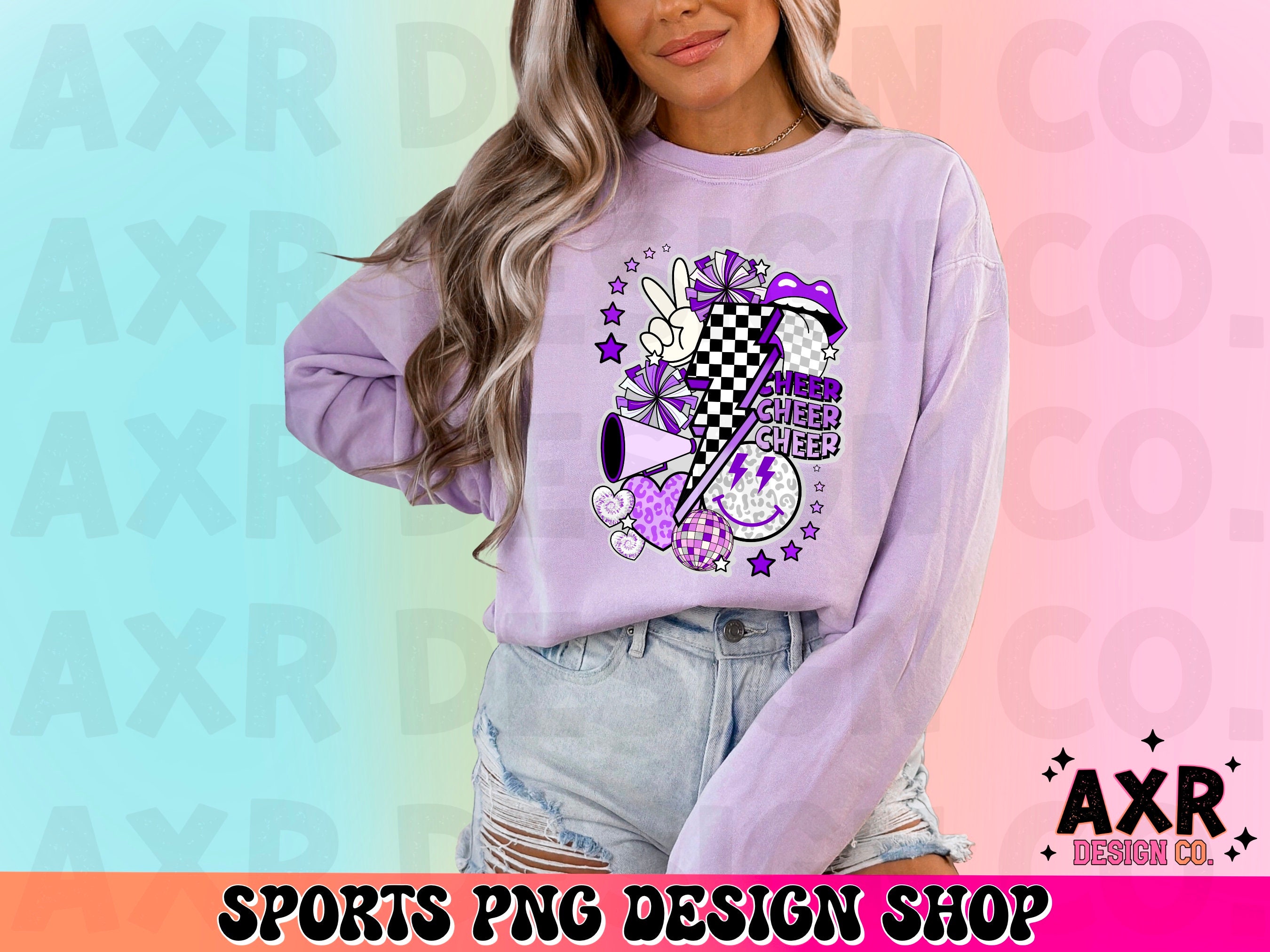 Retro Cheer Collage Png, Cheerleading Sublimation Design, Purple Cheer ...