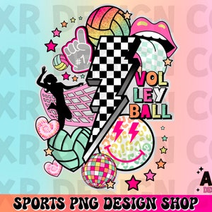 Retro Volleyball Collage Png, Volleyball Sublimation Design, Volleyball ...