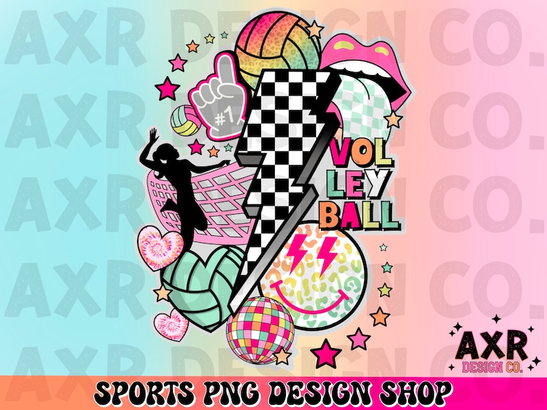 Retro Volleyball Collage Png, Volleyball Sublimation Design, Volleyball ...