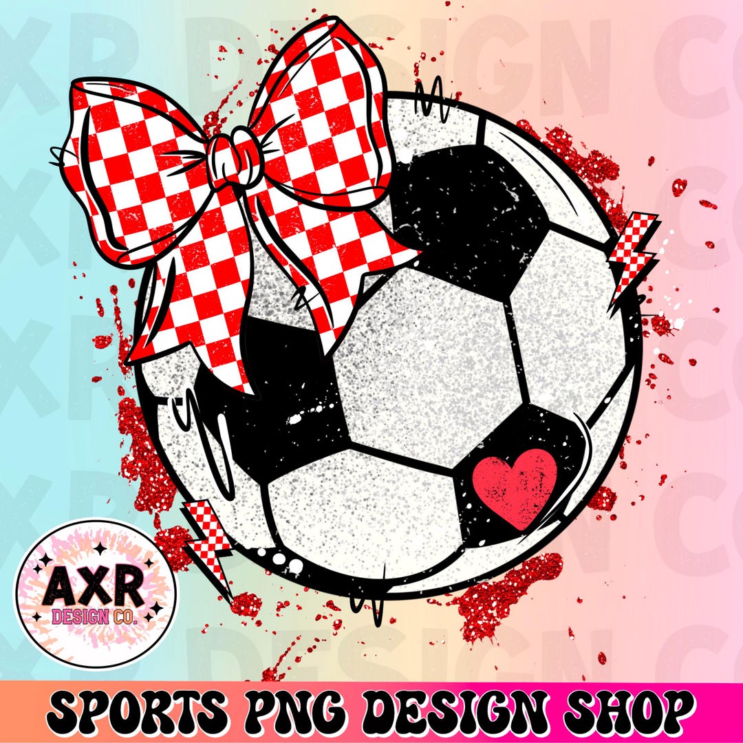 Soccer Coquette Bow Png, Cute Red and White Soccer Sublimation Design ...