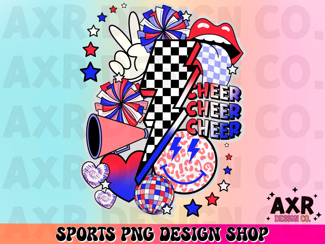 Retro Cheer Collage Png, Cheerleading Sublimation Design, Red White ...