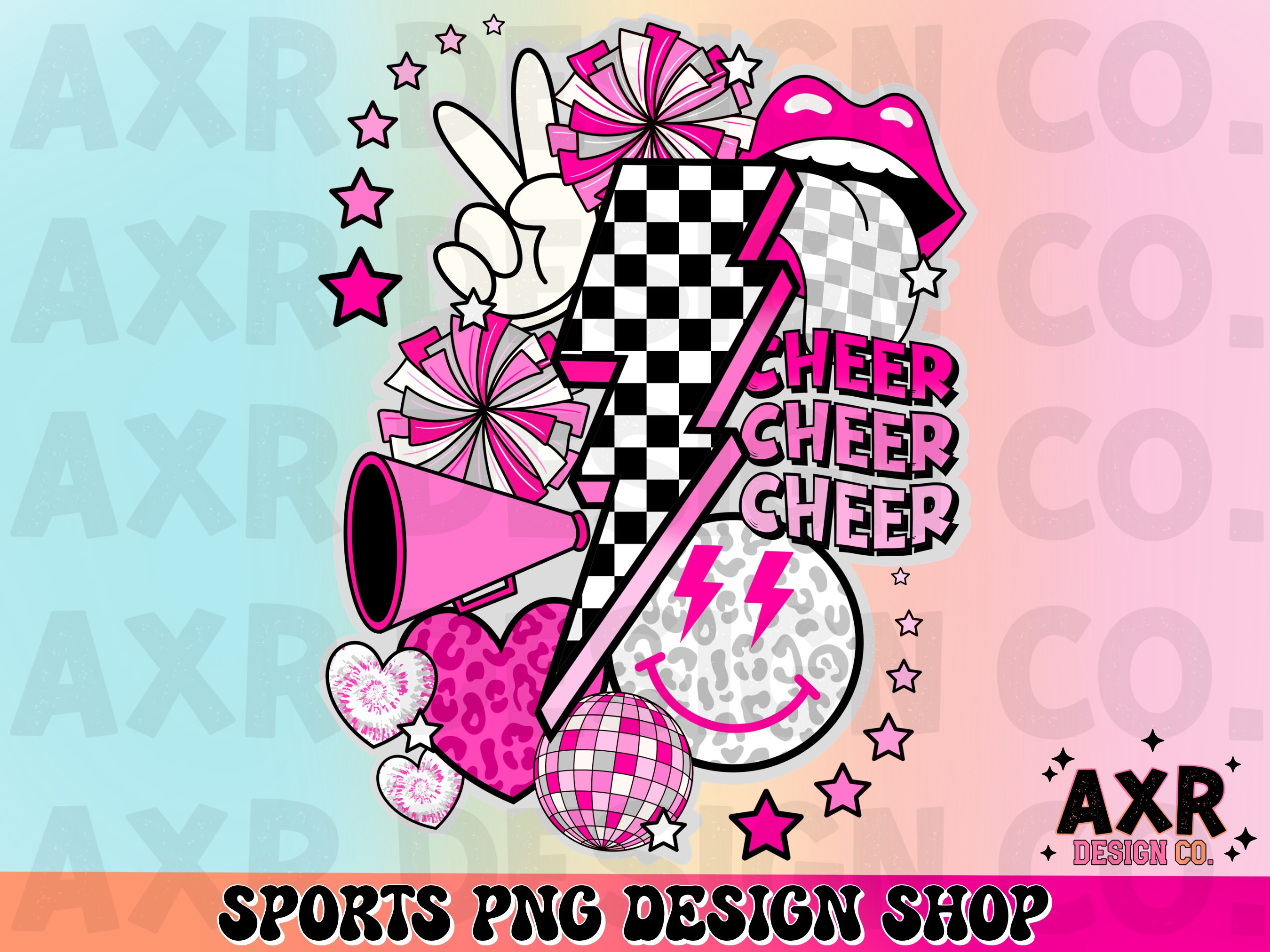 Retro Cheer Collage Png, Cheerleading Sublimation Design, Pink Cheer ...