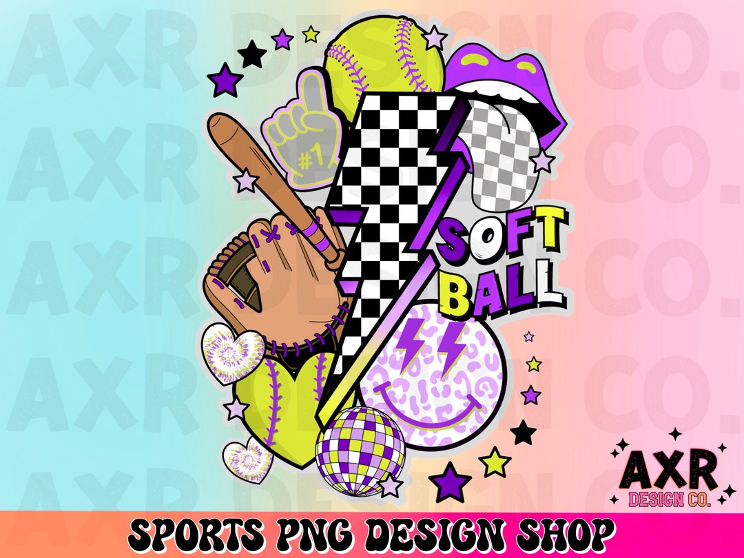 Retro Softball Collage Png, Softball Sublimation Design, Softball ...