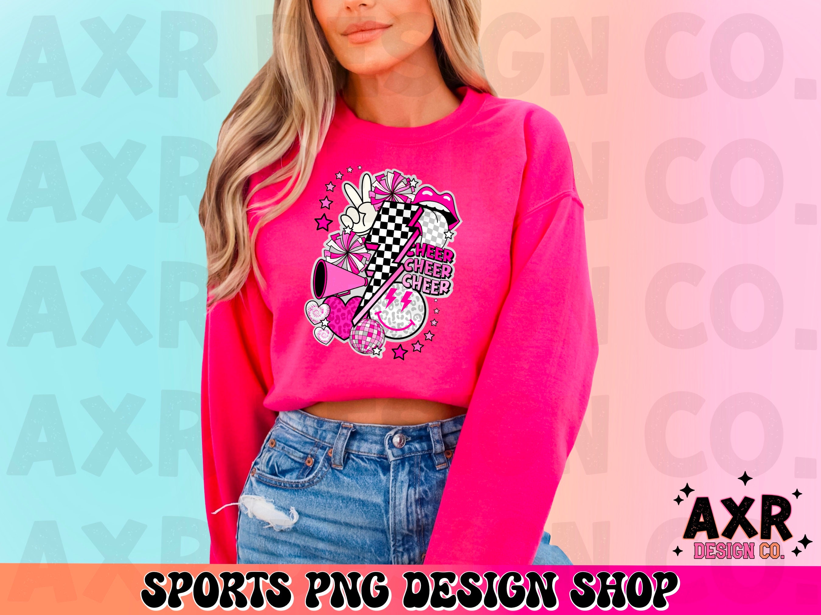 Retro Cheer Collage Png, Cheerleading Sublimation Design, Pink Cheer ...