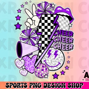 Retro Cheer Collage Png, Cheerleading Sublimation Design, Purple Cheer ...