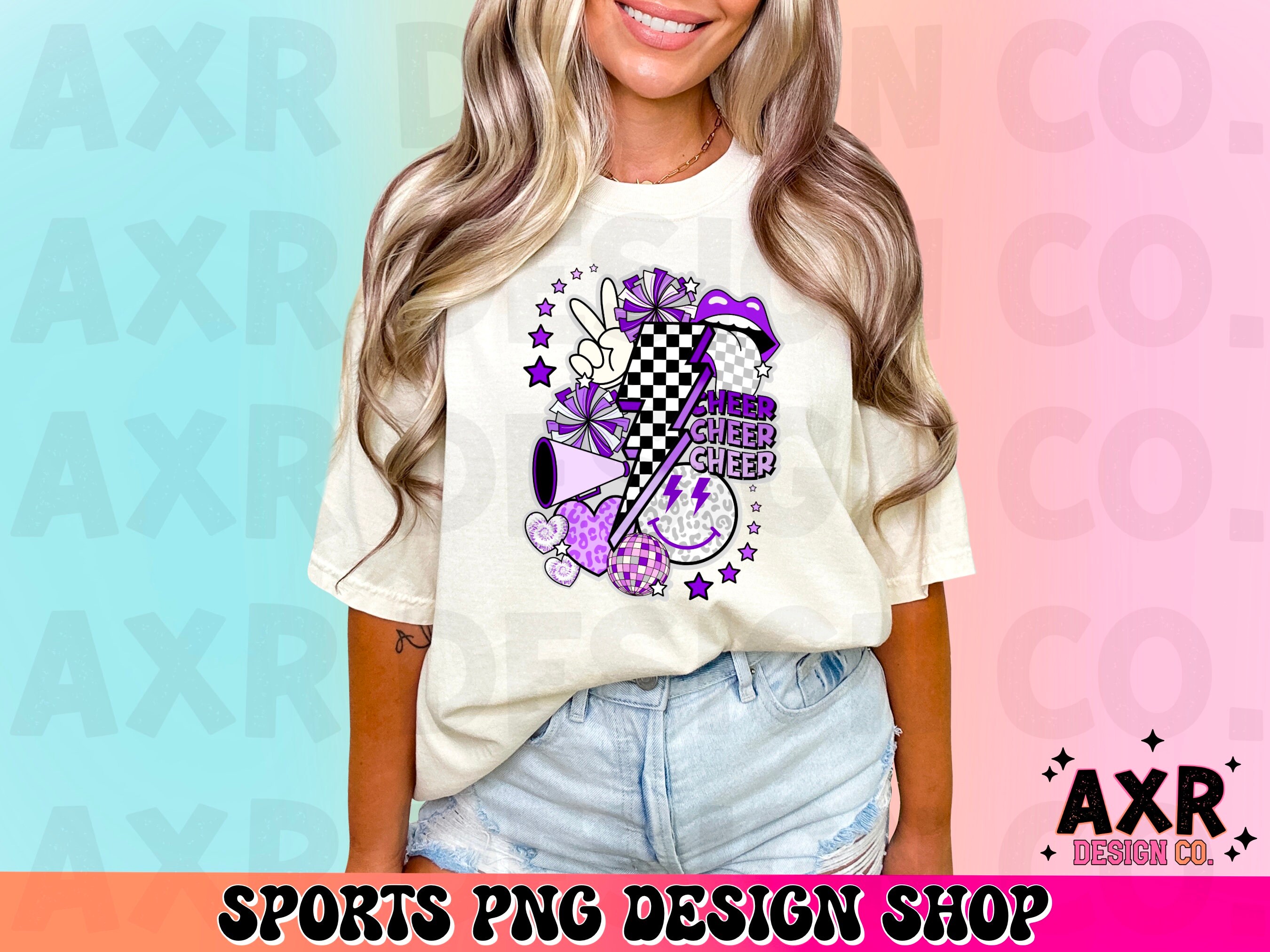 Retro Cheer Collage Png, Cheerleading Sublimation Design, Purple Cheer ...