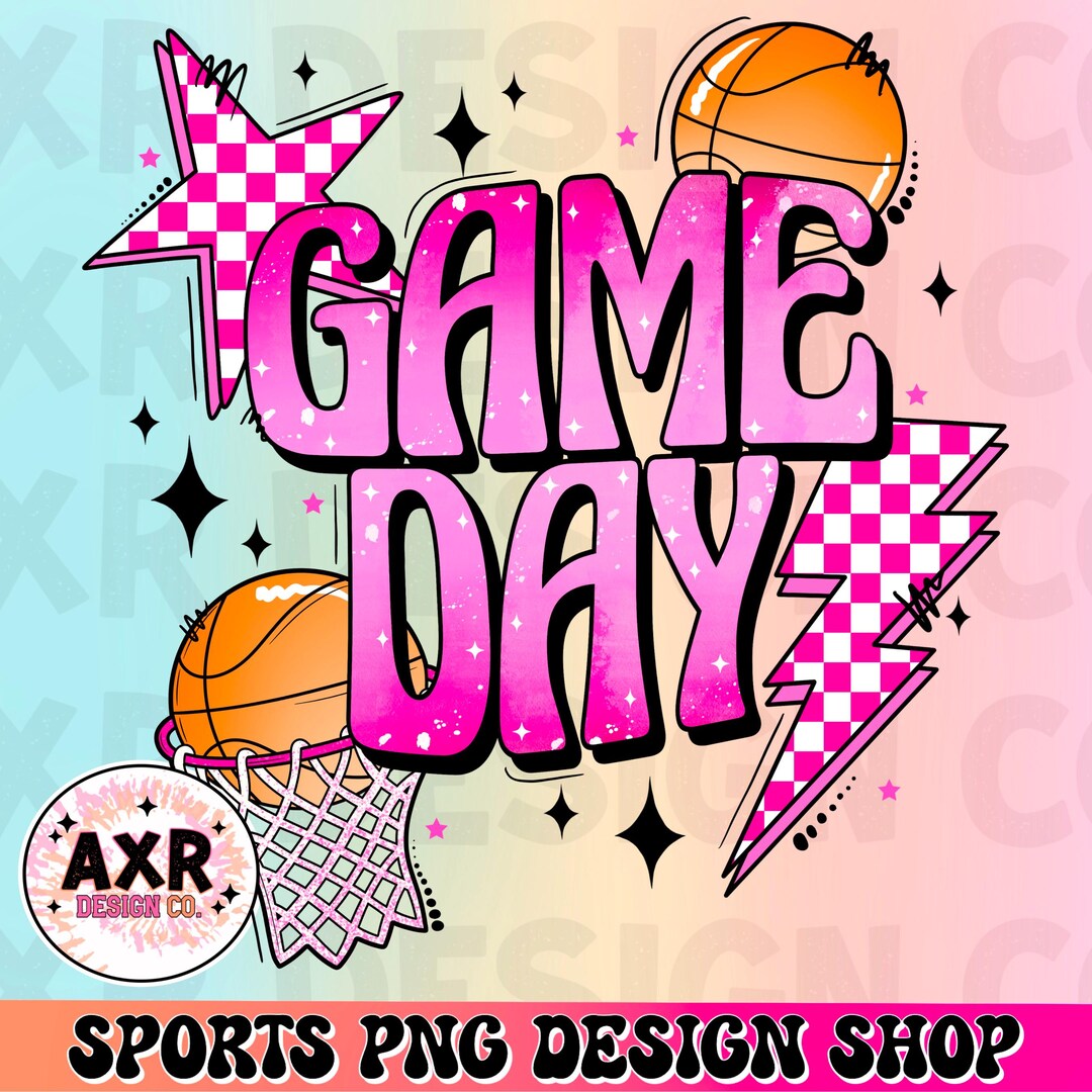 Retro Basketball Game Day Png, Cute Pink Basketball Sublimation Design ...