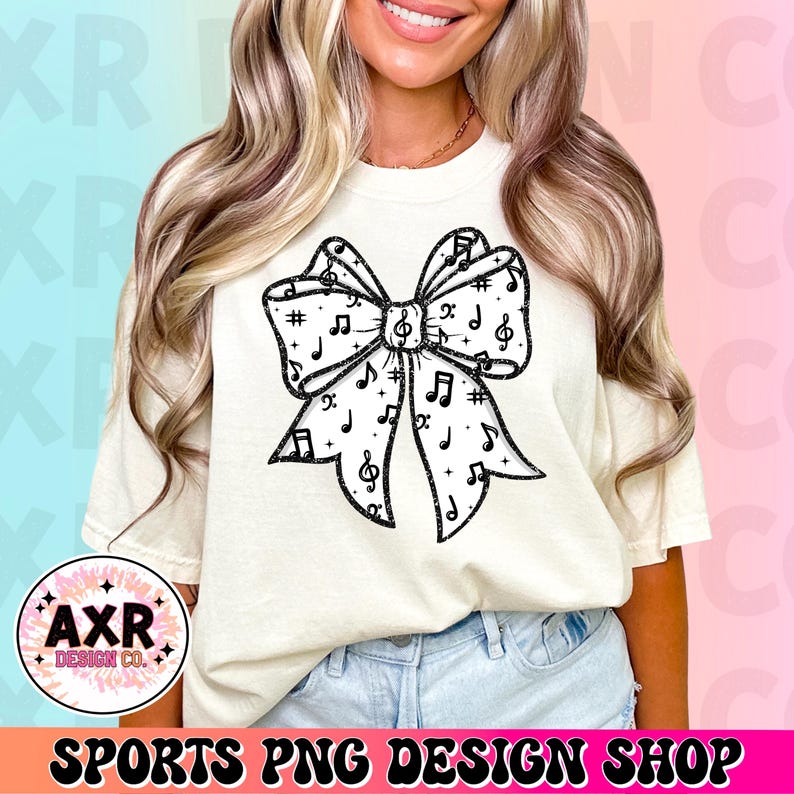 Music Notes Coquette Bow Png, Retro Band Sublimation, Marching Band Bow ...