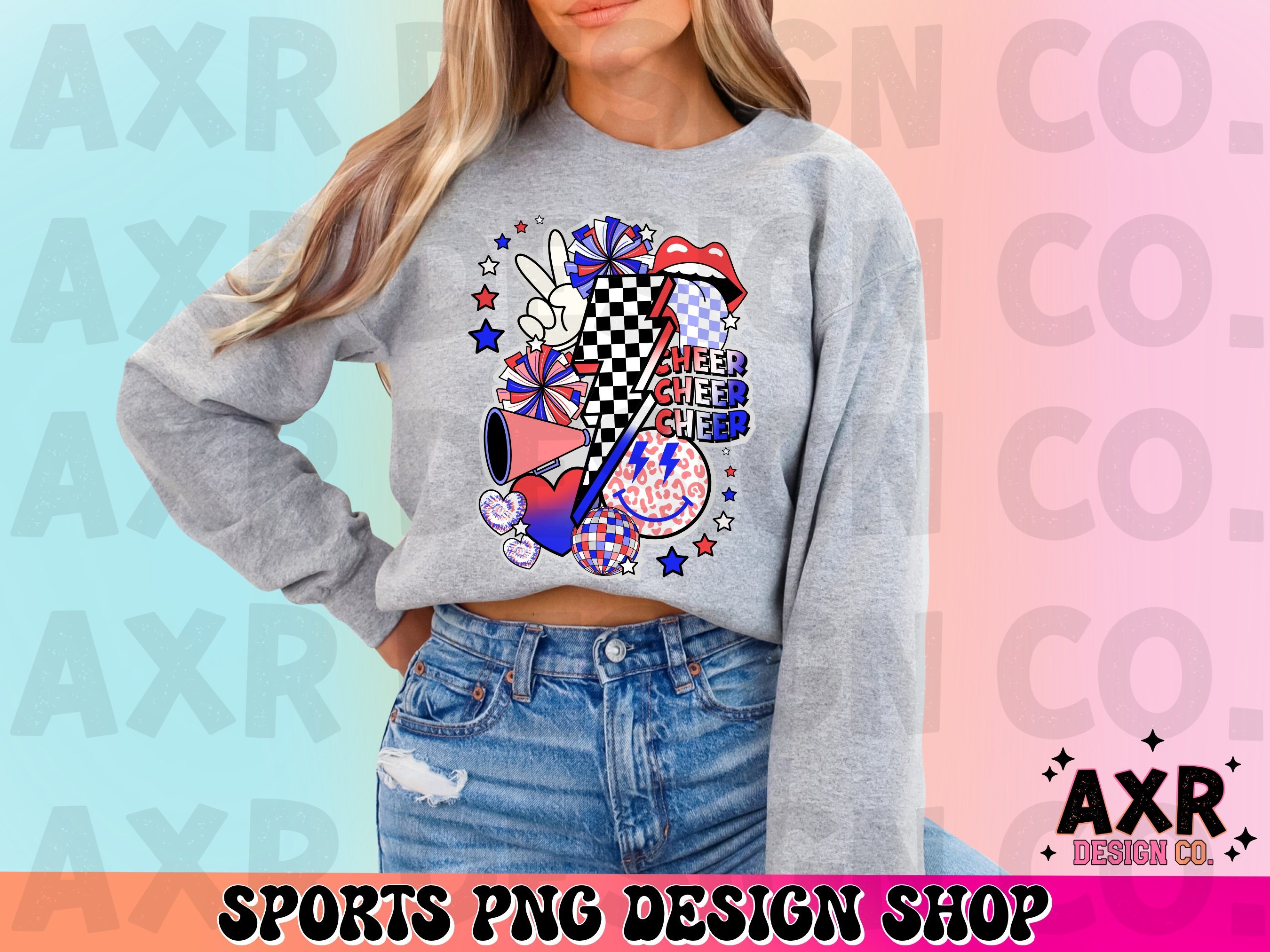 Retro Cheer Collage Png, Cheerleading Sublimation Design, Red White ...