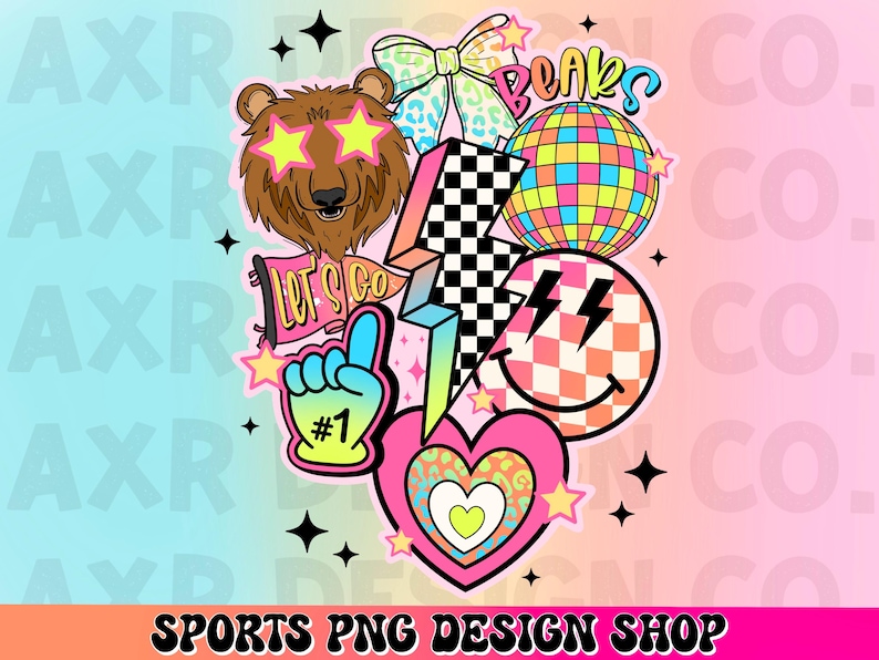 Bears Preppy Mascot Png, Retro Bears Mascot School Spirit Design, Retro ...