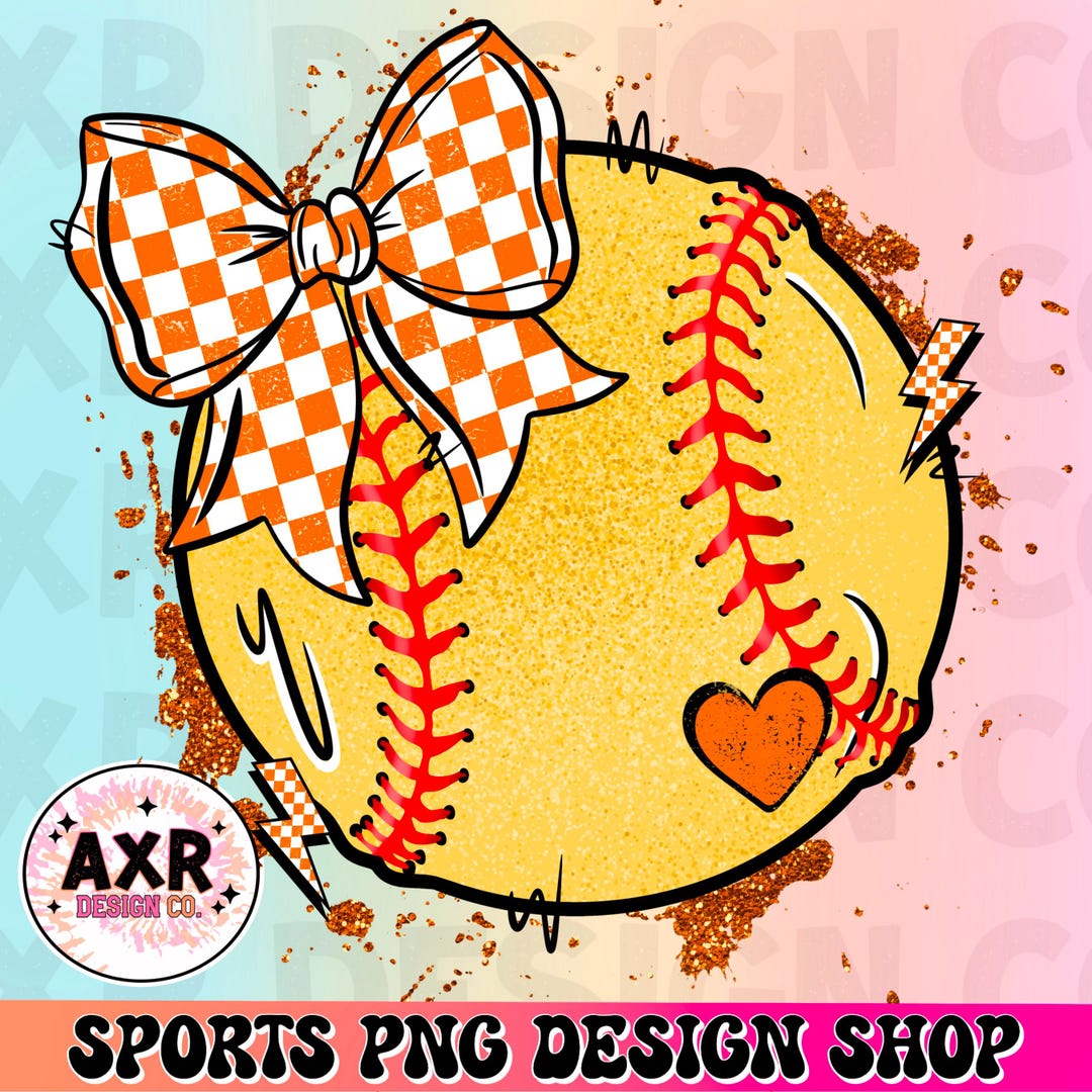 Softball Coquette Bow Png, Cute Orange and White Softball Sublimation ...
