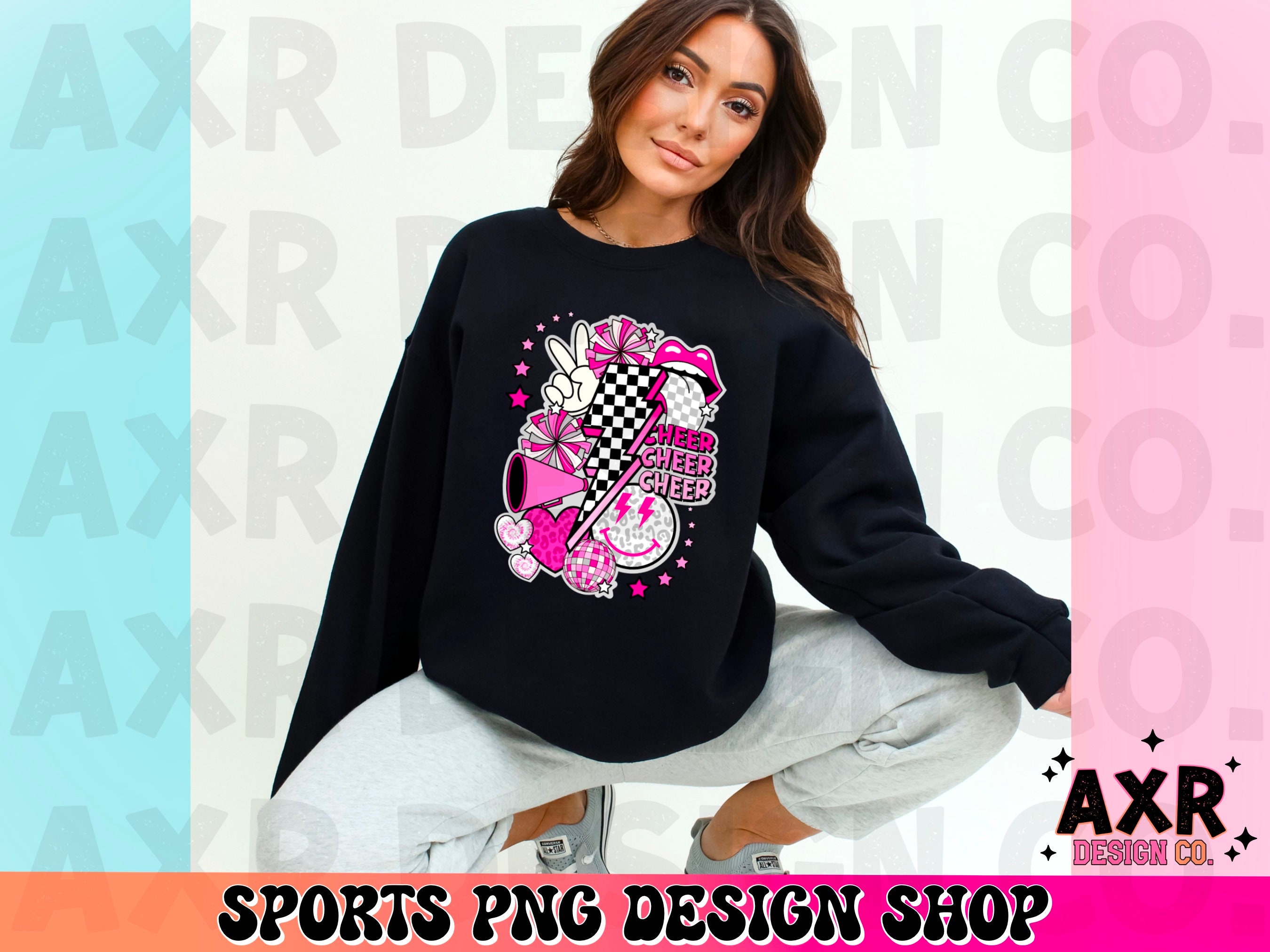 Retro Cheer Collage Png, Cheerleading Sublimation Design, Pink Cheer ...