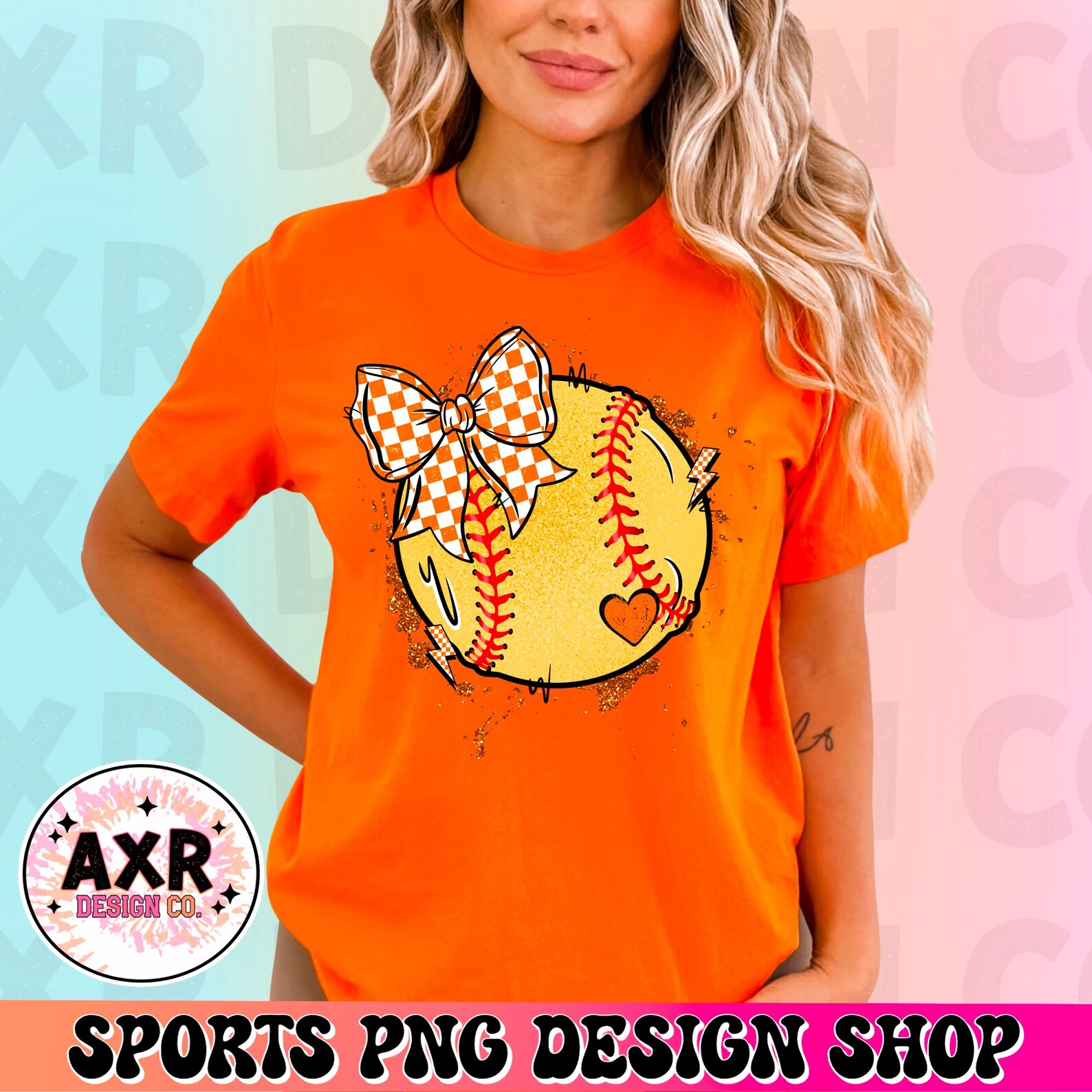 Softball Coquette Bow Png, Cute Orange and White Softball Sublimation ...