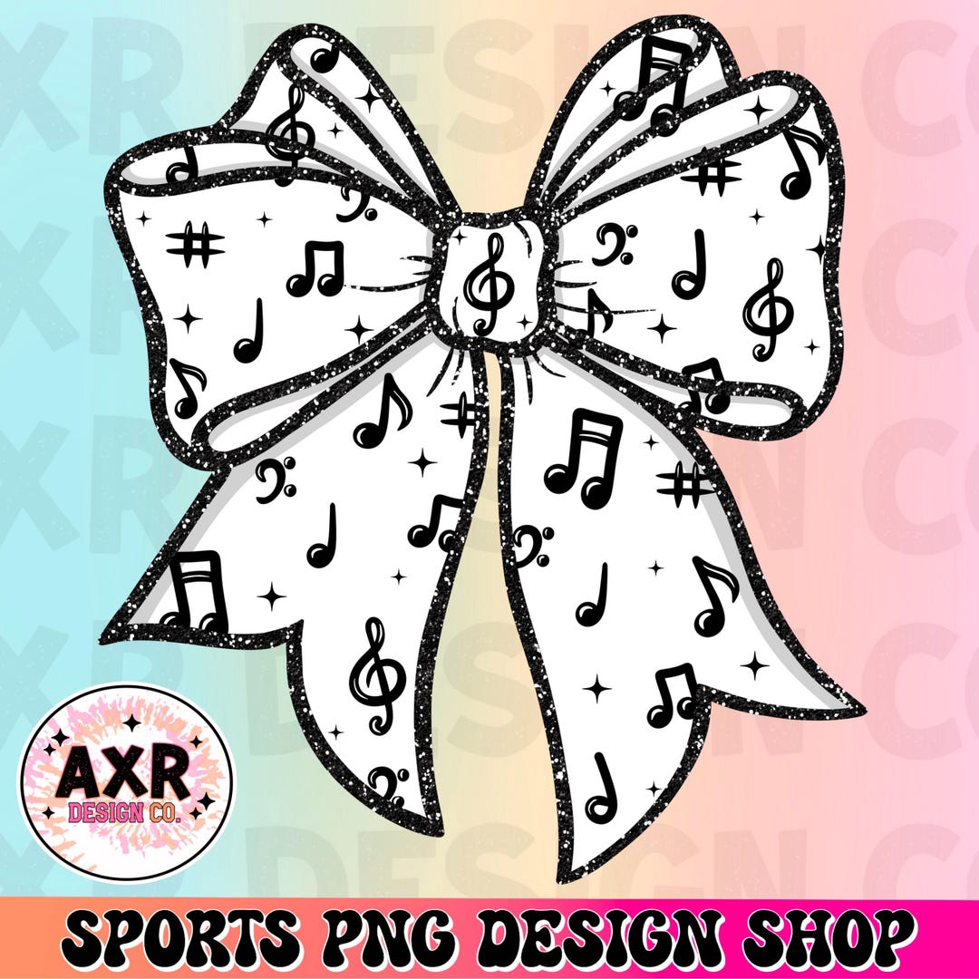 Music Notes Coquette Bow Png, Retro Band Sublimation, Marching Band Bow ...
