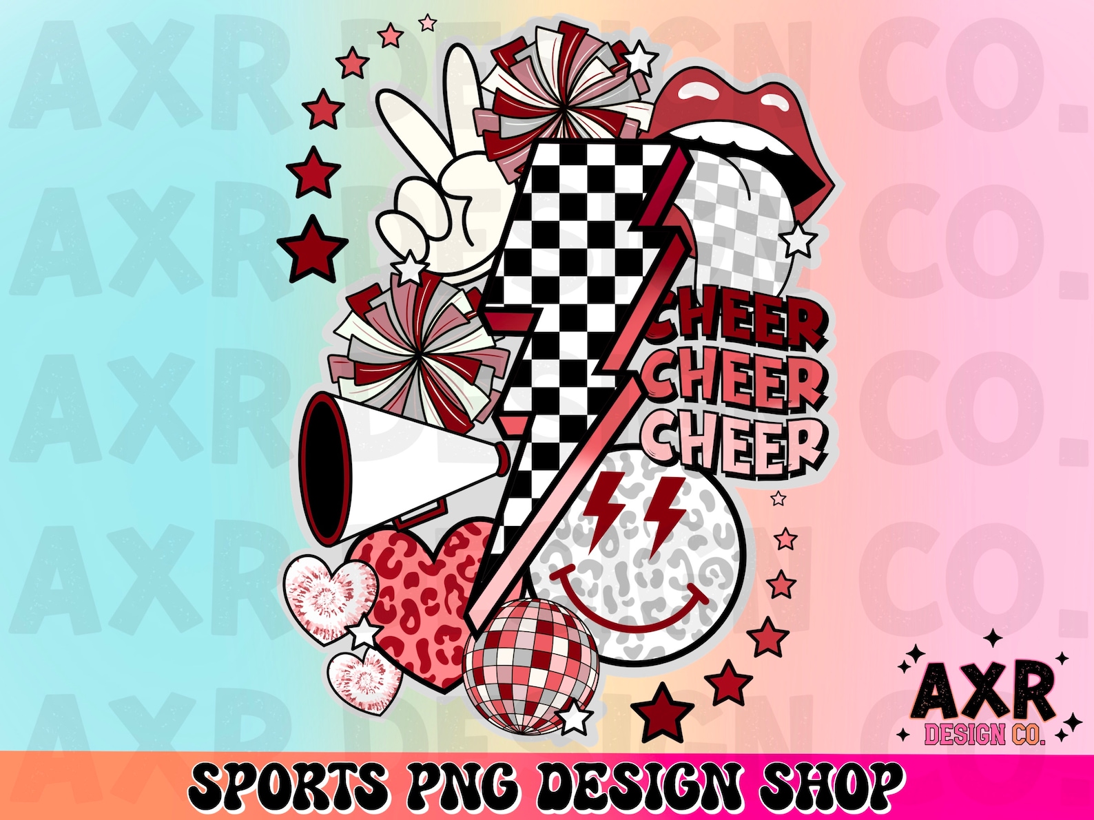 Retro Cheer Collage Png, Cheerleading Sublimation Design, Maroon Cheer ...