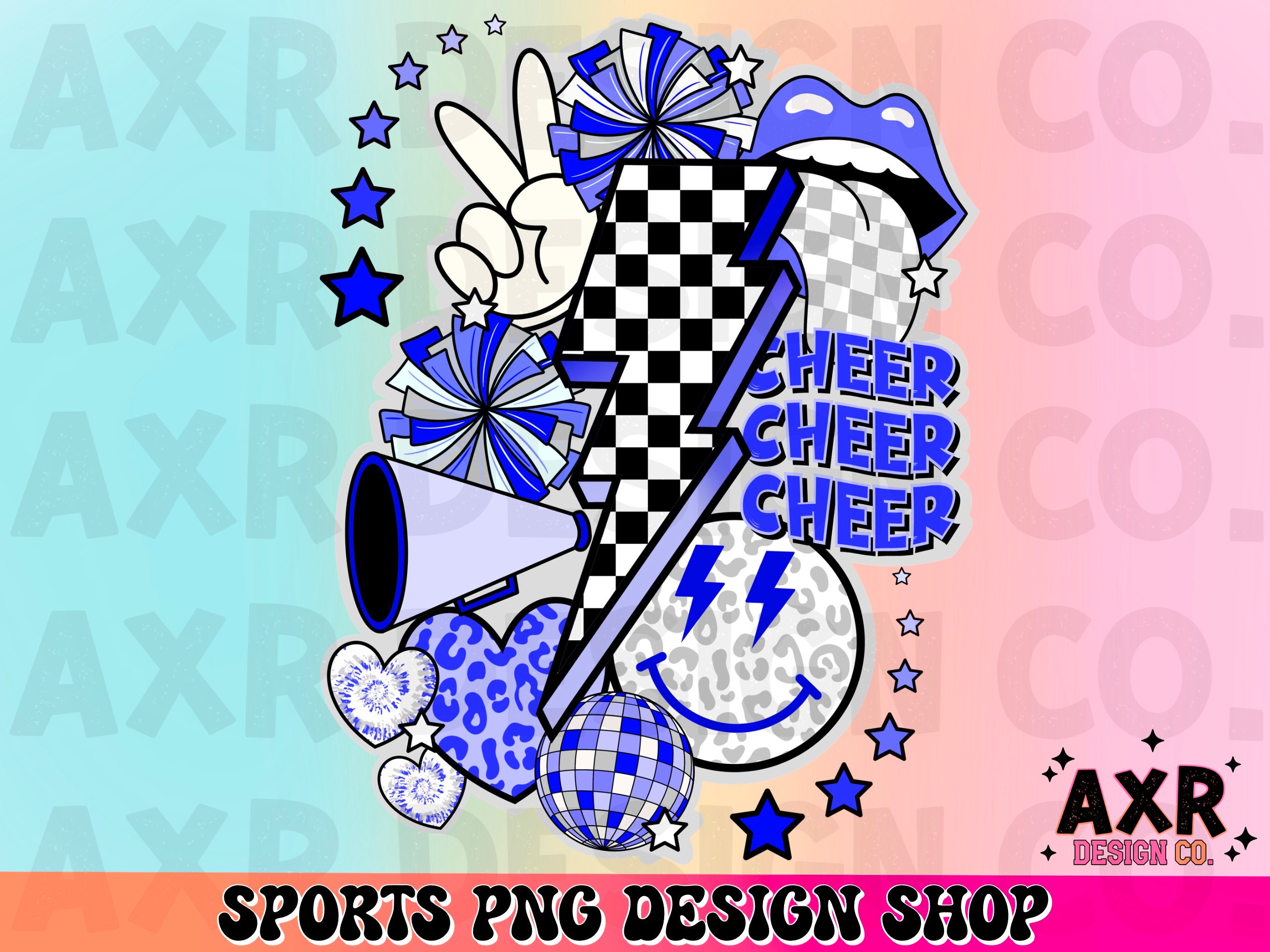 Retro Cheer Collage Png, Cheerleading Sublimation Design, Blue Cheer ...