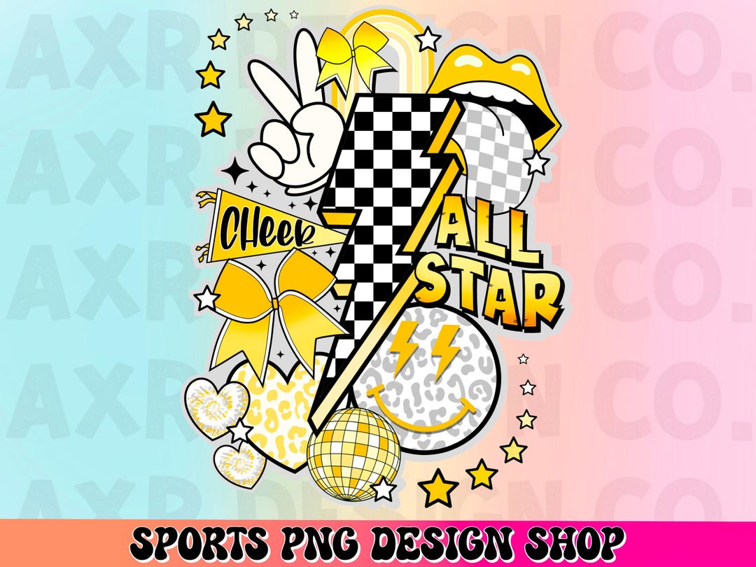All Star Cheer Png, Cheerleading Sublimation, Yellow Cheer Team Png ...