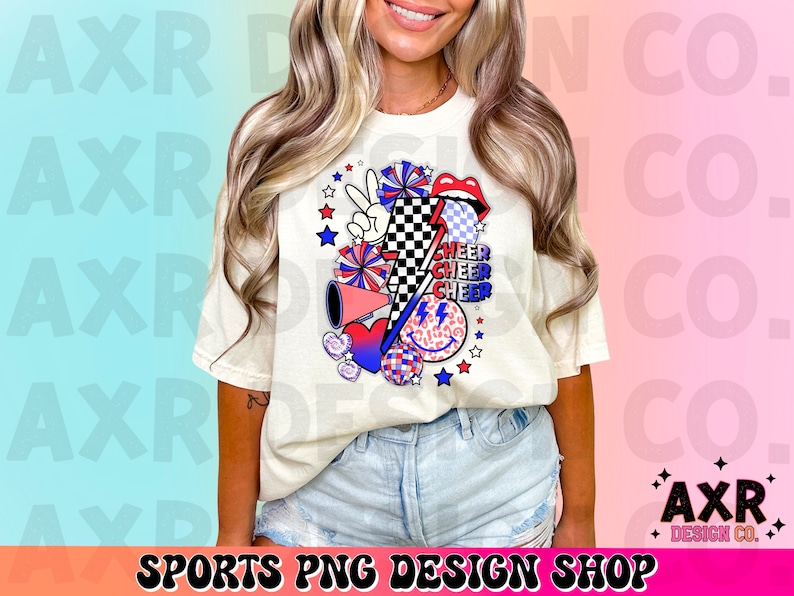 Retro Cheer Collage Png, Cheerleading Sublimation Design, Red White ...