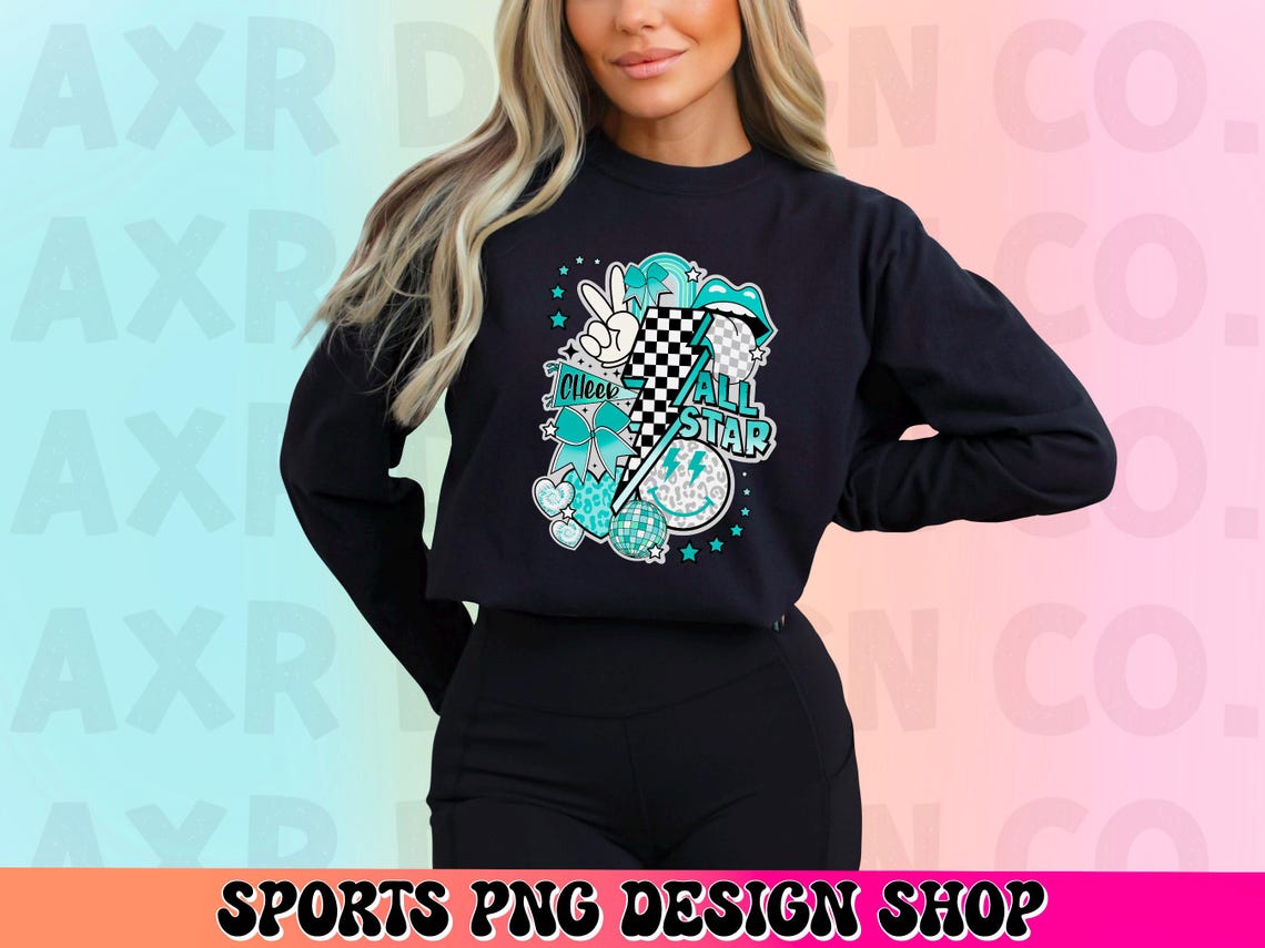All Star Cheer Png, Cheerleading Sublimation, Teal Cheer Team Png, All ...