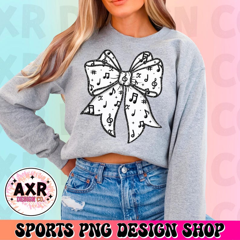 Music Notes Coquette Bow Png, Retro Band Sublimation, Marching Band Bow ...